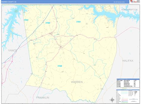 Warren County Nc Zip Code Wall Map Basic Style By Marketmaps Mapsales