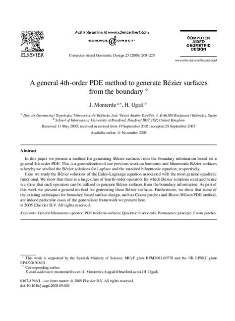 Pdf A General 4th Order Pde Method To Generate Bézier Surfaces From