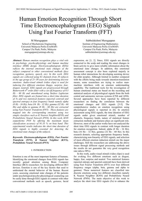 Pdf Human Emotion Recognition Through Short Time Electroencephalogram Eeg Signals Using Fast