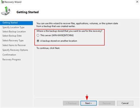 Restoring The System Using Windows Server Backup Introserv