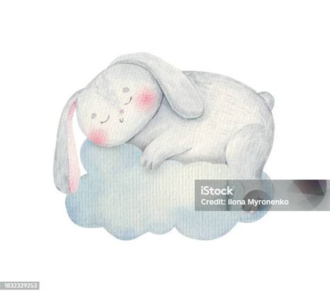 작은 만화 토끼 구름 위에서 자는 토끼 어린이 수채화 일러스트 인쇄 디자인 스티커작은 만화 토끼 구름 위에서 자는 토끼 어린이 수채화 그림 인쇄 디자인 스티커 잠자기에 대한