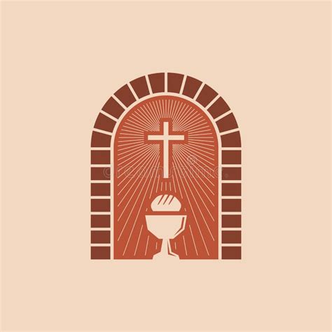 Christian Illustration Cross Holy Chalice And Bread Stock Vector