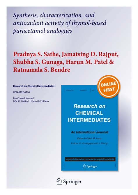Pdf Synthesis Characterization And Antioxidant Activity Of Thymol