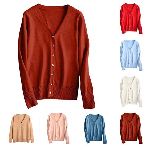 Biztdjrk Women Knit Sweater V Neck Long Sleeve Botton Down Cardigans