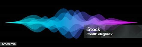 추상 오디오 음파 배경 파란색과 보라색 음성 또는 음악 신호 파형 벡터 일러스트레이션 볼륨 컬러 음파의 디지털 비트 그래픽 전자 곡선 모양 Dj에 대한 스톡 벡터 아트 및