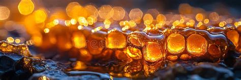 Fresh Honeycomb Macro Golden Hexagonal Cells Dripping With Honey Stock Illustration