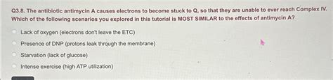 Solved Q3 8 ﻿the Antibiotic Antimycin A Causes Electrons To