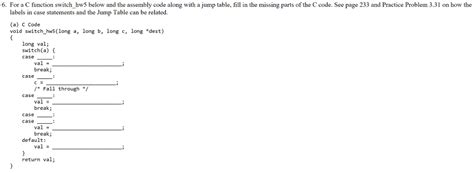 6 for a c function switch hw5 below and the assembly