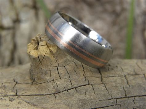 Titanium Copper Striped Wedding Ring Mens Ladies Beautiful Etsy