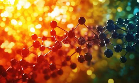 Molecular Structure With Colorful Bokeh Background Representing Science And Technology Stock