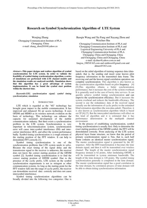 pdf research on symbol synchronization algorithm of lte system