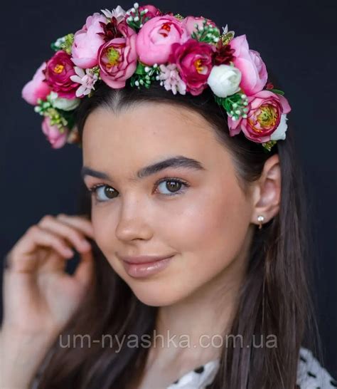 Ободок обруч з квітами Піони середній вишнево рожевий продаж ціна у Кривому Розі Обручі і