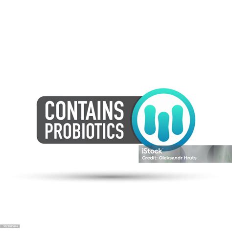 Probiotics에 포함 되어 있습니다 배지 아이콘 스탬프 로고입니다 벡터 일러스트입니다 젖산균에 대한 스톡 벡터 아트 및