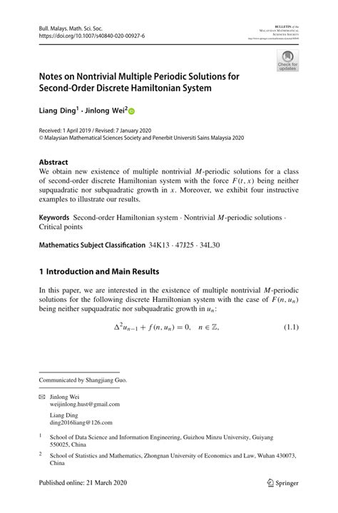 Pdf Notes On Nontrivial Multiple Periodic Solutions For Second Order