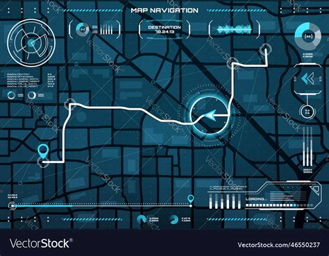 Hud Navigation Interface With Data To Reach Point Vector Image