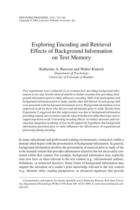 Pdf Exploring Encoding And Retrieval Effects Of Background Information On Text Memory