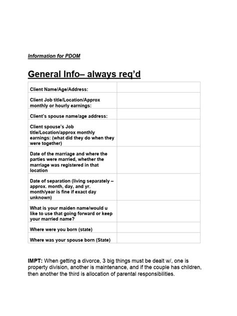 Intake Sheet Pdf Alimony Divorce