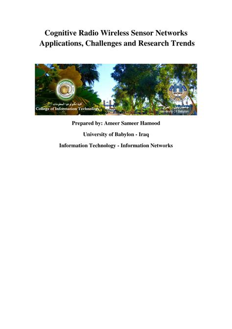 Pdf Cr Wsn Cognitive Radio Wireless Sensor Networks Applications Challenges And Research Trends