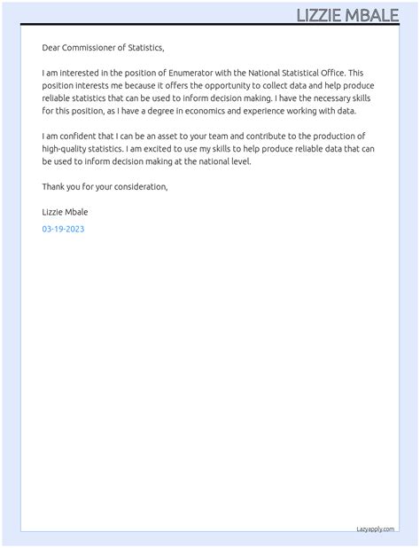 Cover Letter For Enumerator Lazyapply