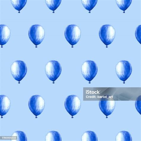 파란 공기 풍선 완벽 한 패턴입니다 소년 벽지 수채화 손으로 그린 그림 파란색 배경 0명에 대한 스톡 벡터 아트 및 기타 이미지 0명 가리기 기포 Istock
