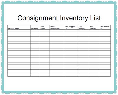 Consignment Inventory Template