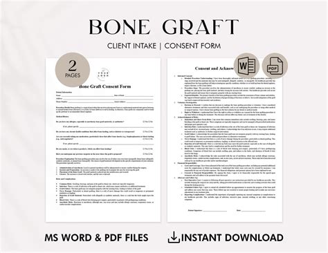 Bone Graft Consent Form Template Editable Pdf For Dental And Orthopedic Surgery Instant