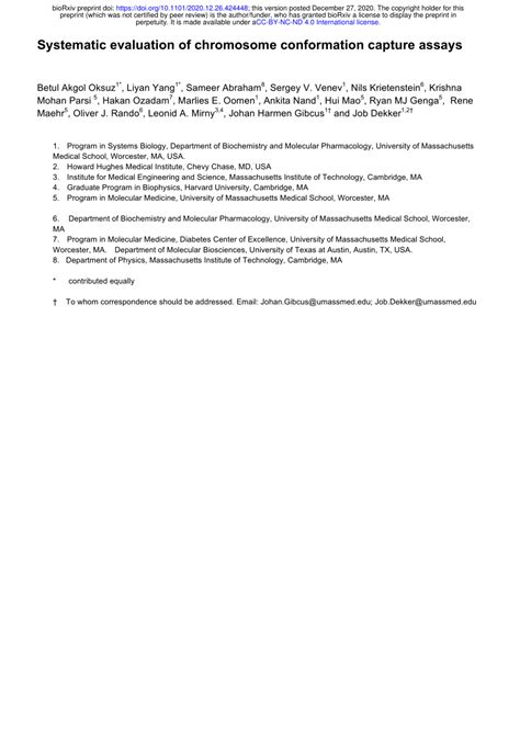 Pdf Systematic Evaluation Of Chromosome Conformation Capture Assays