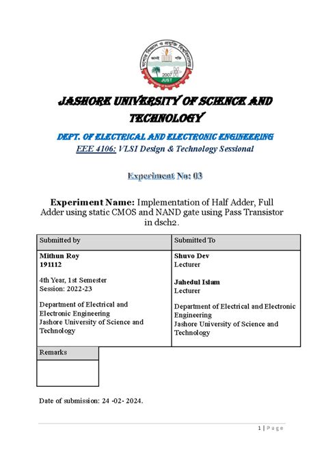 Exp Implementation Of Half Adder Full Adder Using Static Cmos And