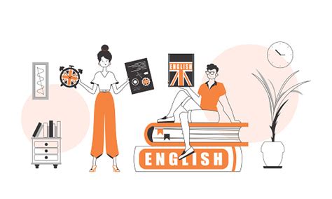 소녀와 남자 영어 선생님 외국어 학습의 개념 선형 현대적인 스타일 개발에 대한 스톡 벡터 아트 및 기타 이미지 개발 경외감 관광객 Istock