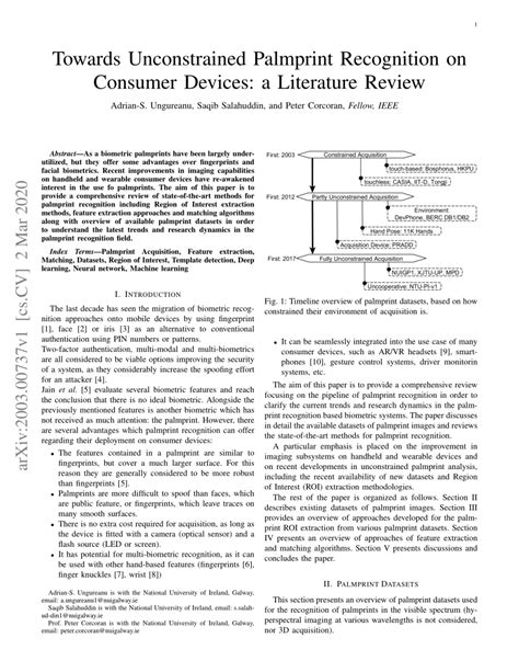 Pdf Towards Unconstrained Palmprint Recognition On Consumer Devices A Literature Review