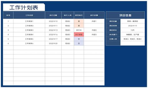 蓝色项目工作计划表excel模板 完美办公