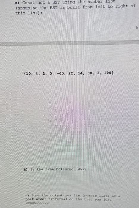 solved a construct a bst using the number list assuming