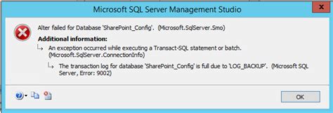 the transaction log for database sharepoint config is full due to log