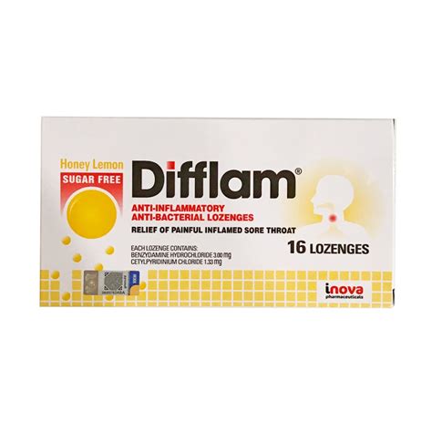 Difflam Lozenges 16s Sugar Free Mint Honey Lemon Raspberry Difflam Ab