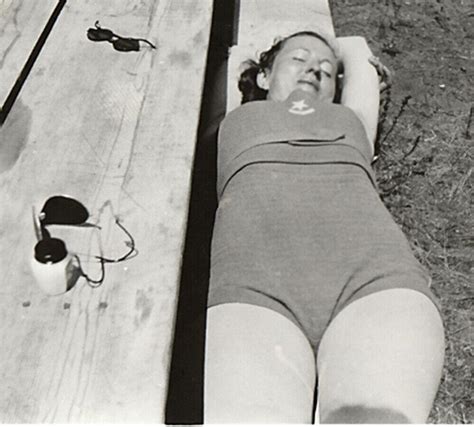 Sizzling Thick Thighs Hot Legs Woman Sunbath Picnic Table ~ 1930s