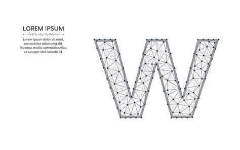 Letter W 로우 폴리 디자인 알파벳 추상 기하학적 이미지 글꼴 와이어 프레임 메쉬 다각형 벡터 일러스트레이션 은 흰색 배경에 포인트와 선으로 만든 알파벳 W에 대한