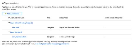 Why Is Azure Storage Api Permission Not Listed In Azure Portal Stack Overflow
