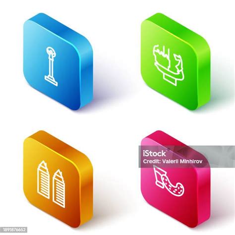 아이소 메트릭 라인 독립 기념비 설립자 키예프 드니 프로의 두 타워 및 보드카 아이콘이있는 유리를 설정합니다 벡터 3차원 형태에 대한 스톡 벡터 아트 및 기타 이미지