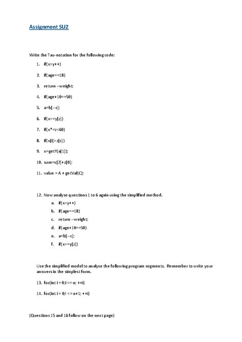 Cmpg 221 Assignment Su2 2024 Assignment Su Write The Tau Notation For The Following Code