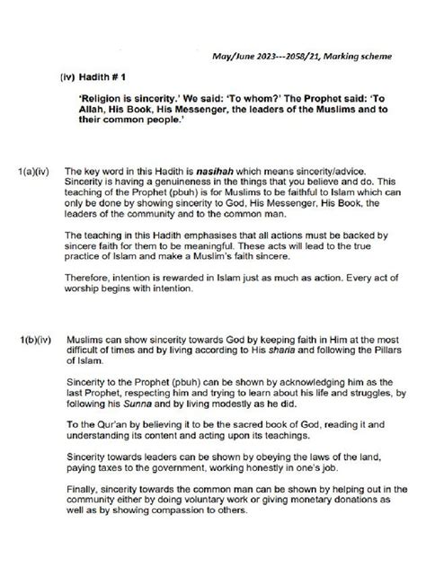 2 Question 1 Marking Scheme 1 20 Hadith Pdf