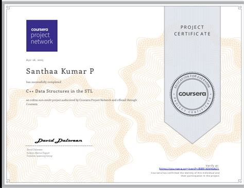 Cplusplus Stl Coursera Certified Datastructures Codewarrior Santhaa Kumar P