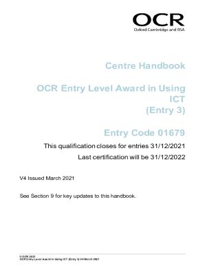 Fillable Online Ocr Org OCR Entry Level Award In Using ICT Entry 3 01679 Handbook Using ICT