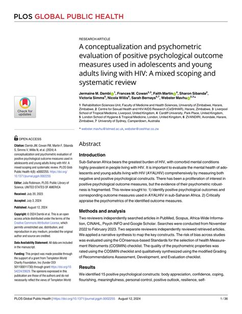 Pdf A Conceptualization And Psychometric Evaluation Of Positive Psychological Outcome Measures