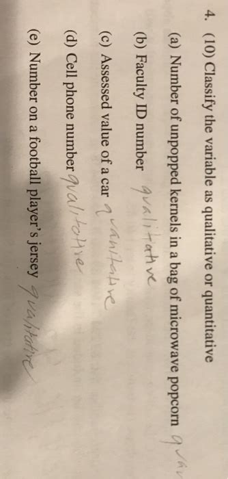 solved 10 classify the variable as qualitative or