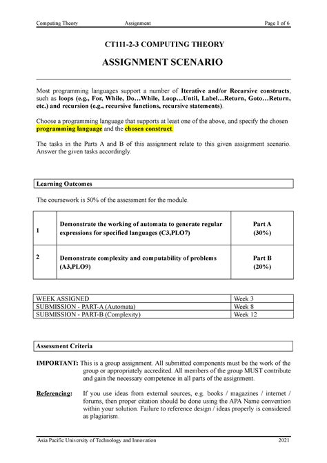 Assignment Ques Ct111 2 3 Computing Theory Assignment Scenario Most Programming Languages