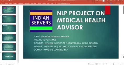 my nlp and machine learning internship at indian servers harsha