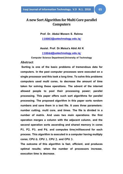 Pdf Anew Sort Algorithm For Multi Core Parallel Computer