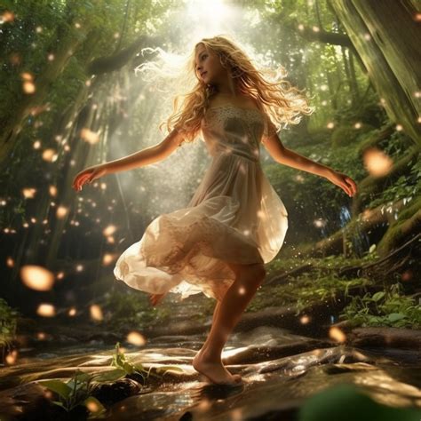 森林少女赤脚慢跑，早晨，阳光穿透树林洒在少女身上，周围有淡淡的薄雾，无拘无束，摄影风格具有柔焦效果 豆友xtla的文本出图 自由创作作品