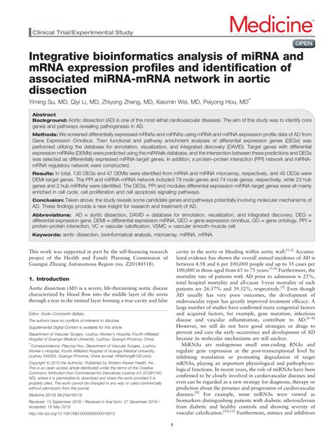 Pdf Integrative Bioinformatics Analysis Of Mirna And Mrna Expression Profiles And