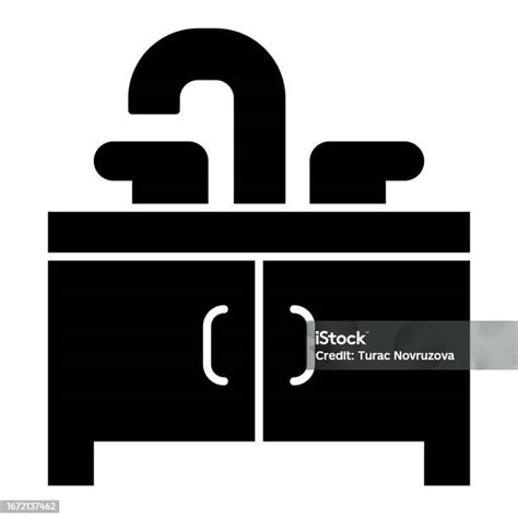 세면대는 단단한 아이콘을 세웁니다 수도꼭지와 세면대 기호가 있는 욕실 가구 흰색 배경에 상형 문자 스타일의 픽토그램 모바일 및 웹 디자인을 위한 클래식 주방용품 세면대 벡터